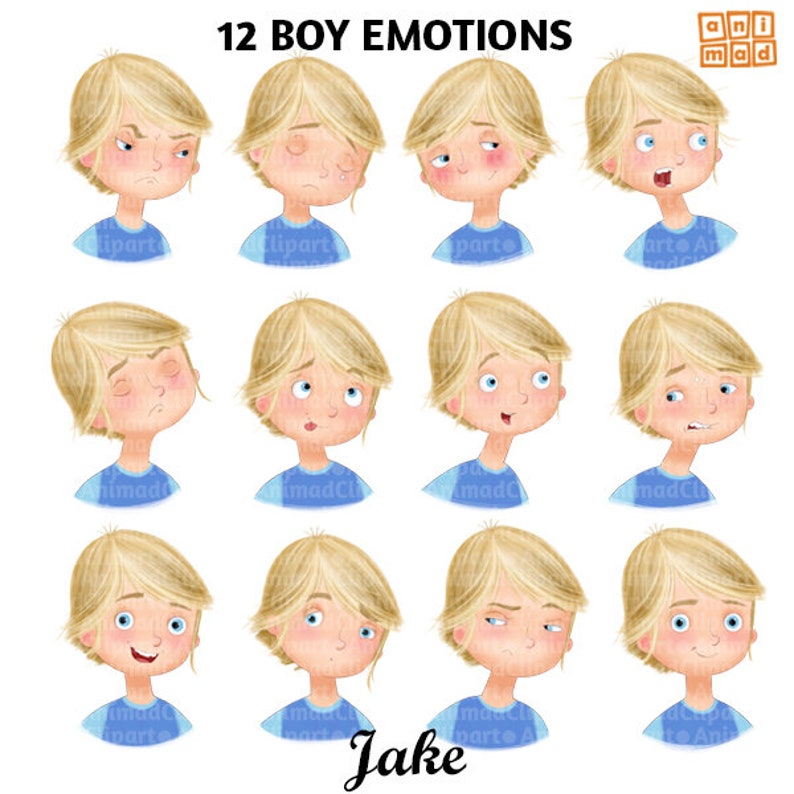 BOY EMOTIONS Clip Art for Kids, Feelings Clipart, Caucasian Boy ...