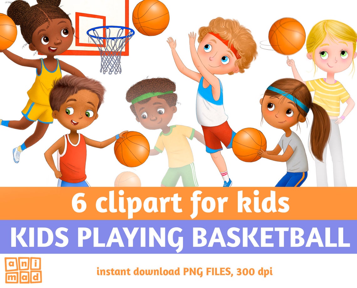 KIDS PLAYING BASKETBALL Clip Art Diversity Clipart for Kids - Etsy