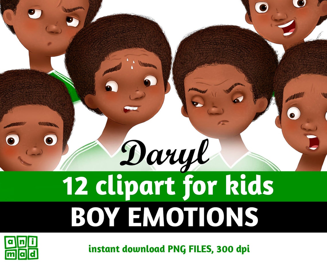 BOY EMOTIONS Clip Art for Kids Feelings Clipart Afro - Etsy