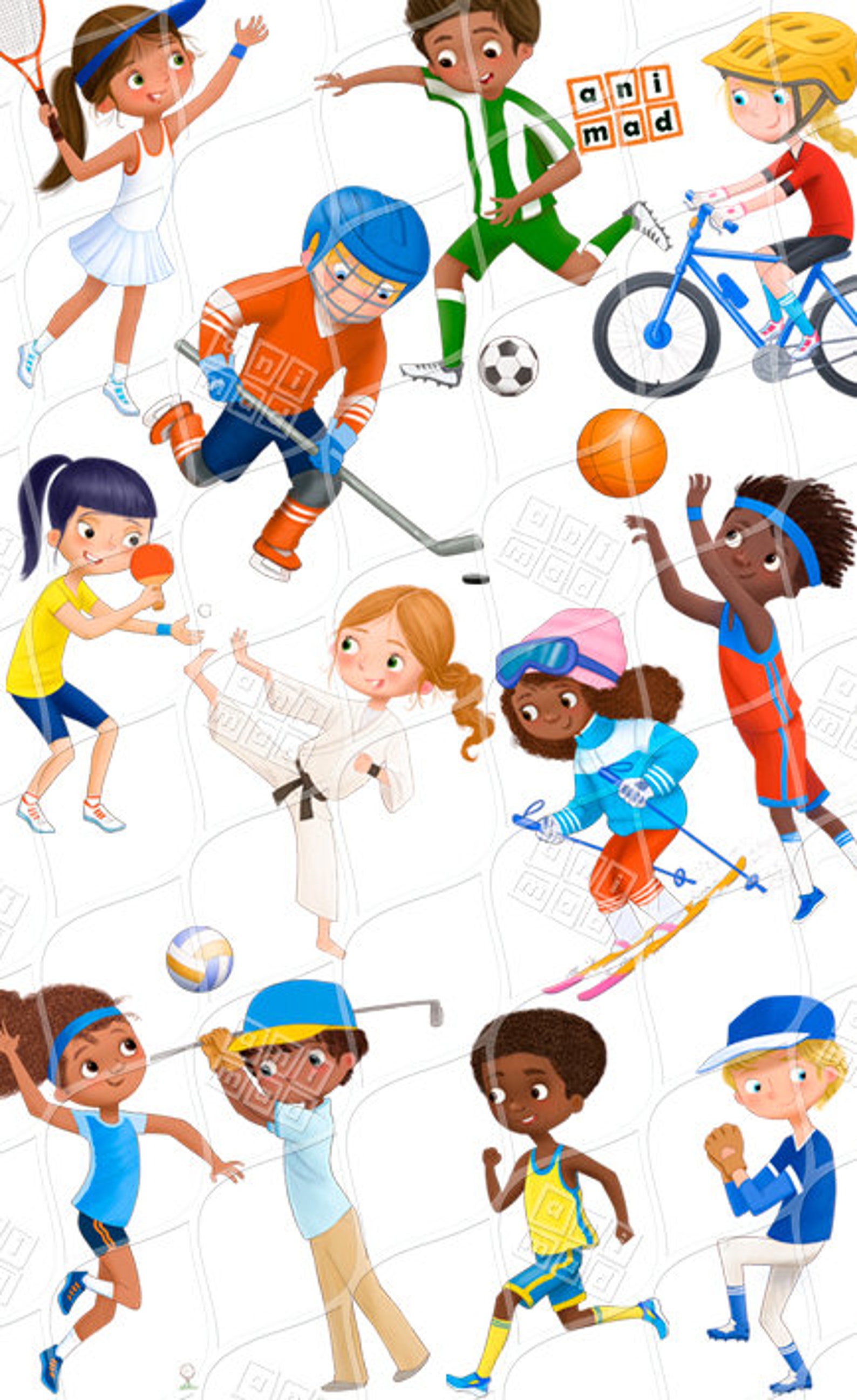 SPORTS Clip Art for Kids Diversity Educational Clipart Kids | Etsy