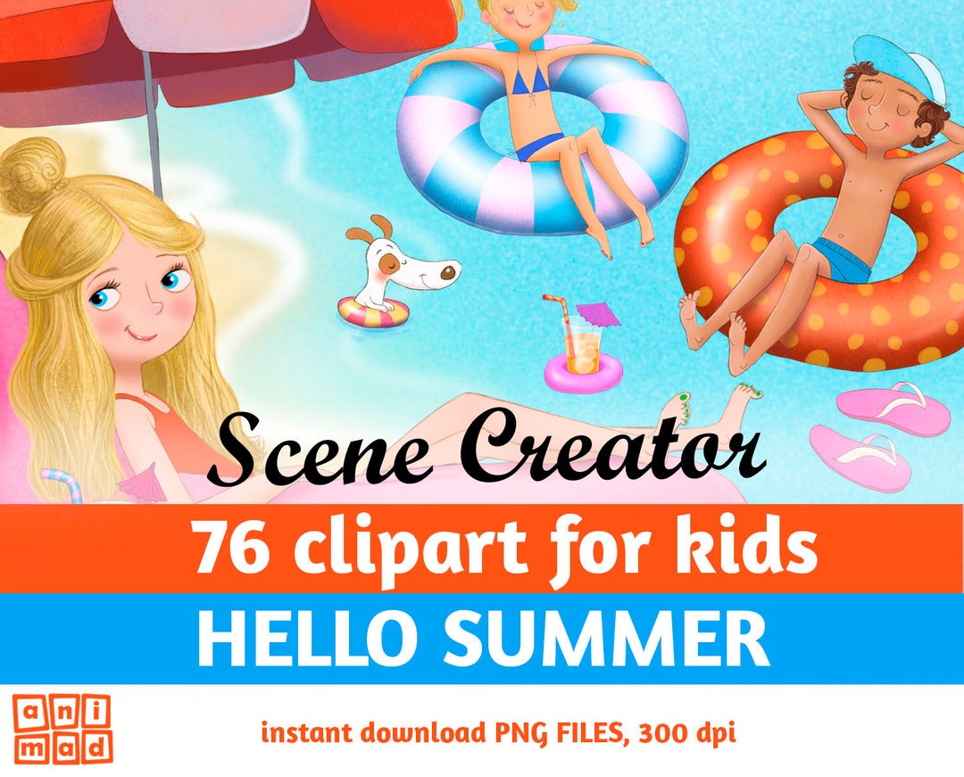 Summer Beach Kids Clipart: Scene Creator, Diverse Characters (digital ...