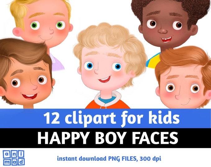 HAPPY Boys Clip Art for Kids Boys Faces Diversity Feelings - Etsy