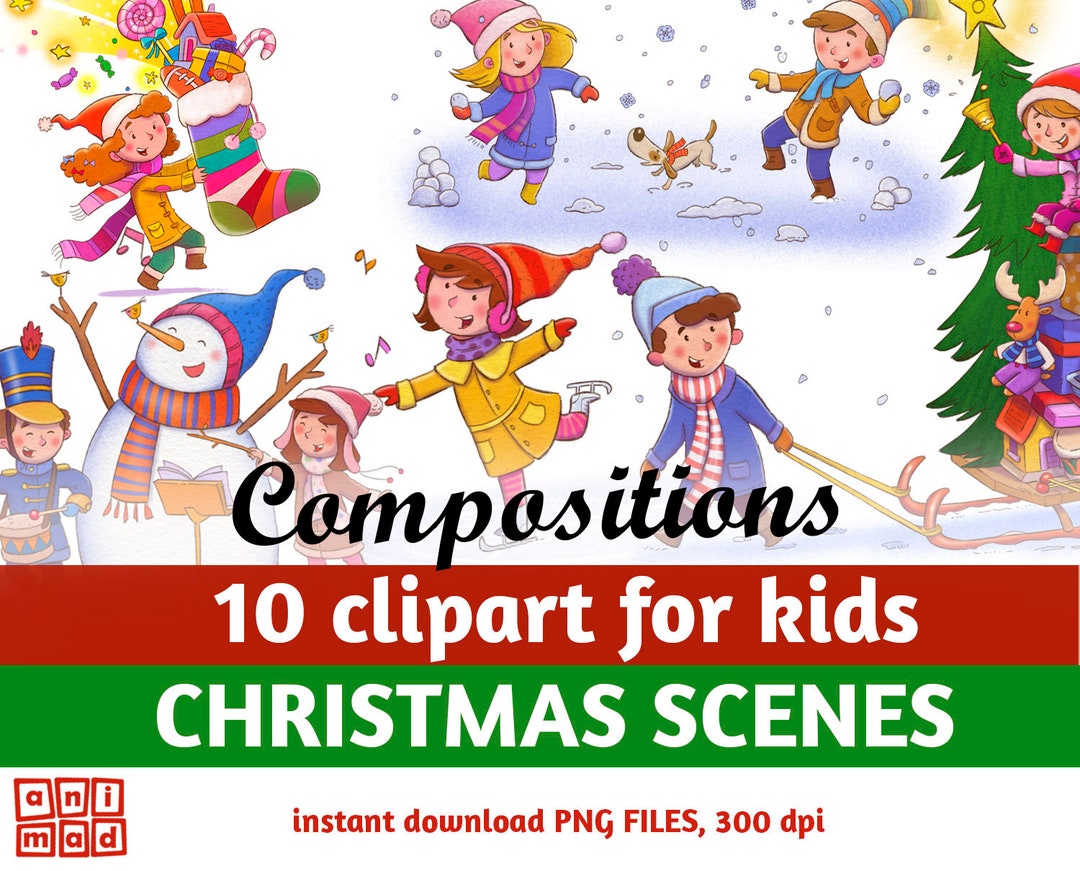 CHRISTMAS SCENES Clip Art for Kids, Christmas Compositions Clipart ...