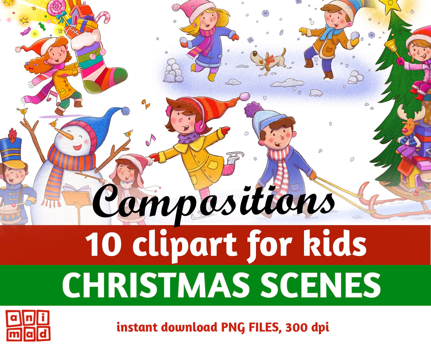 CHRISTMAS SCENES Clip Art for Kids, Christmas Compositions Clipart ...