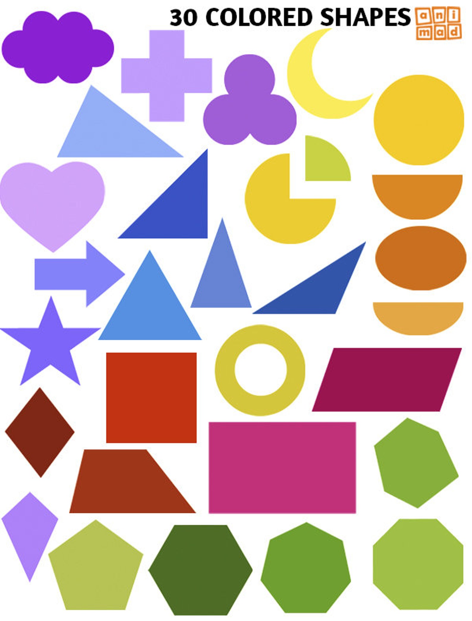 2D GEOMETRICAL SHAPES Clip Art for Kids, Square, Circle, Triangle ...