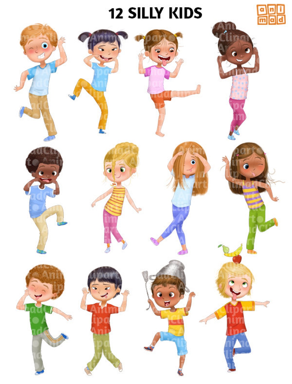 Silly Emotions Clipart: Diverse Kids Expressions (digital Download) - Etsy