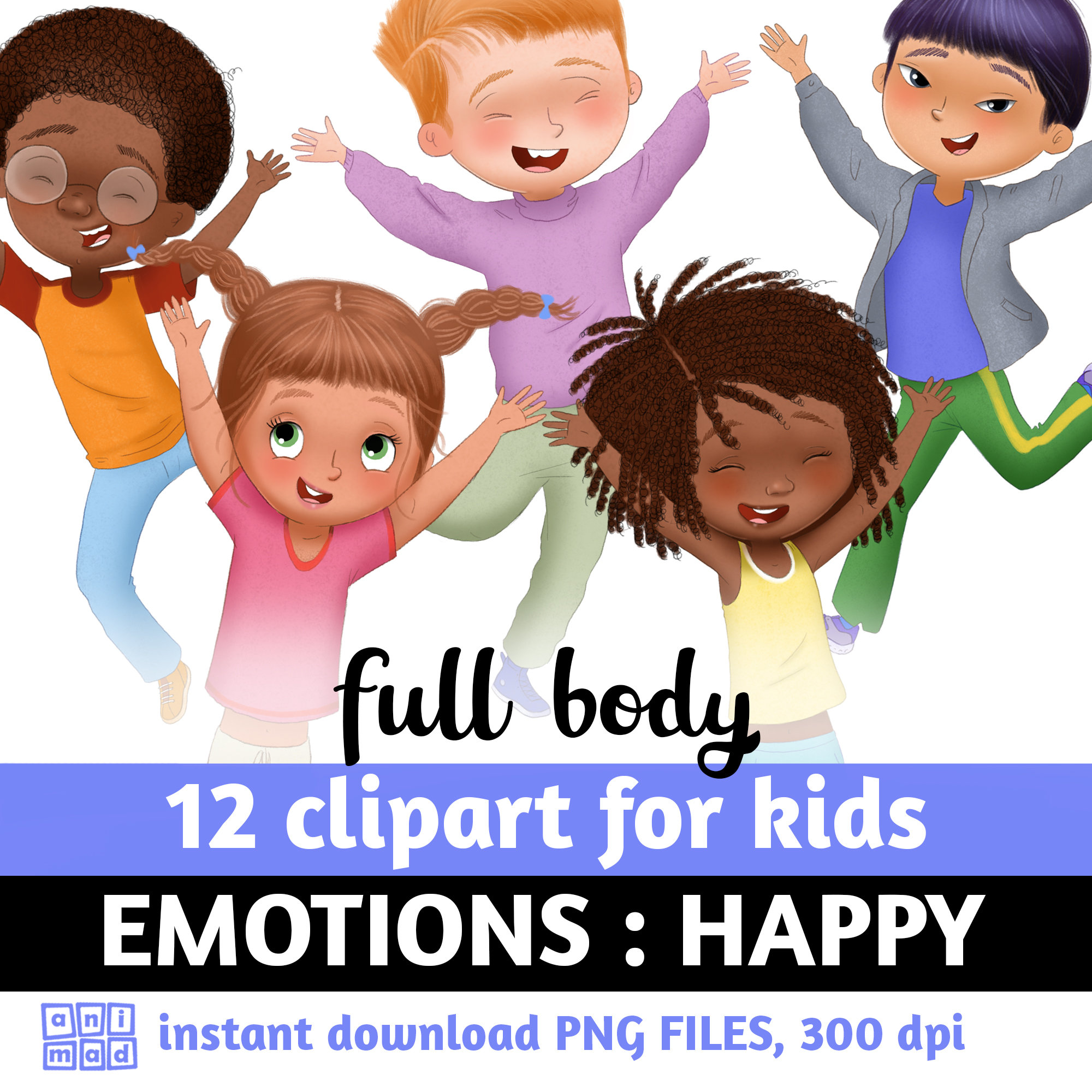 Happy Kids Clip Art: Emotions, Full Body (digital Download) - Etsy