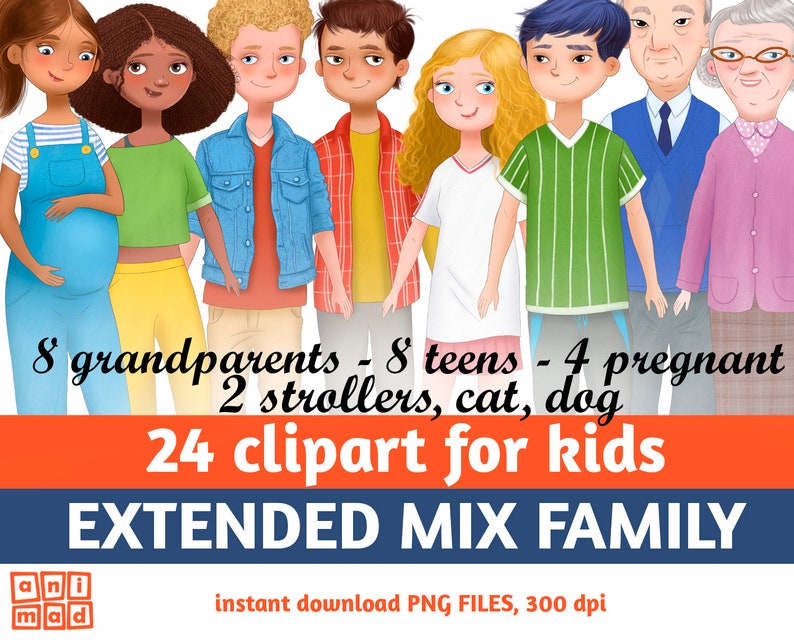 FAMILY CLIP ART for Kids Diversity Teens Clipart - Etsy