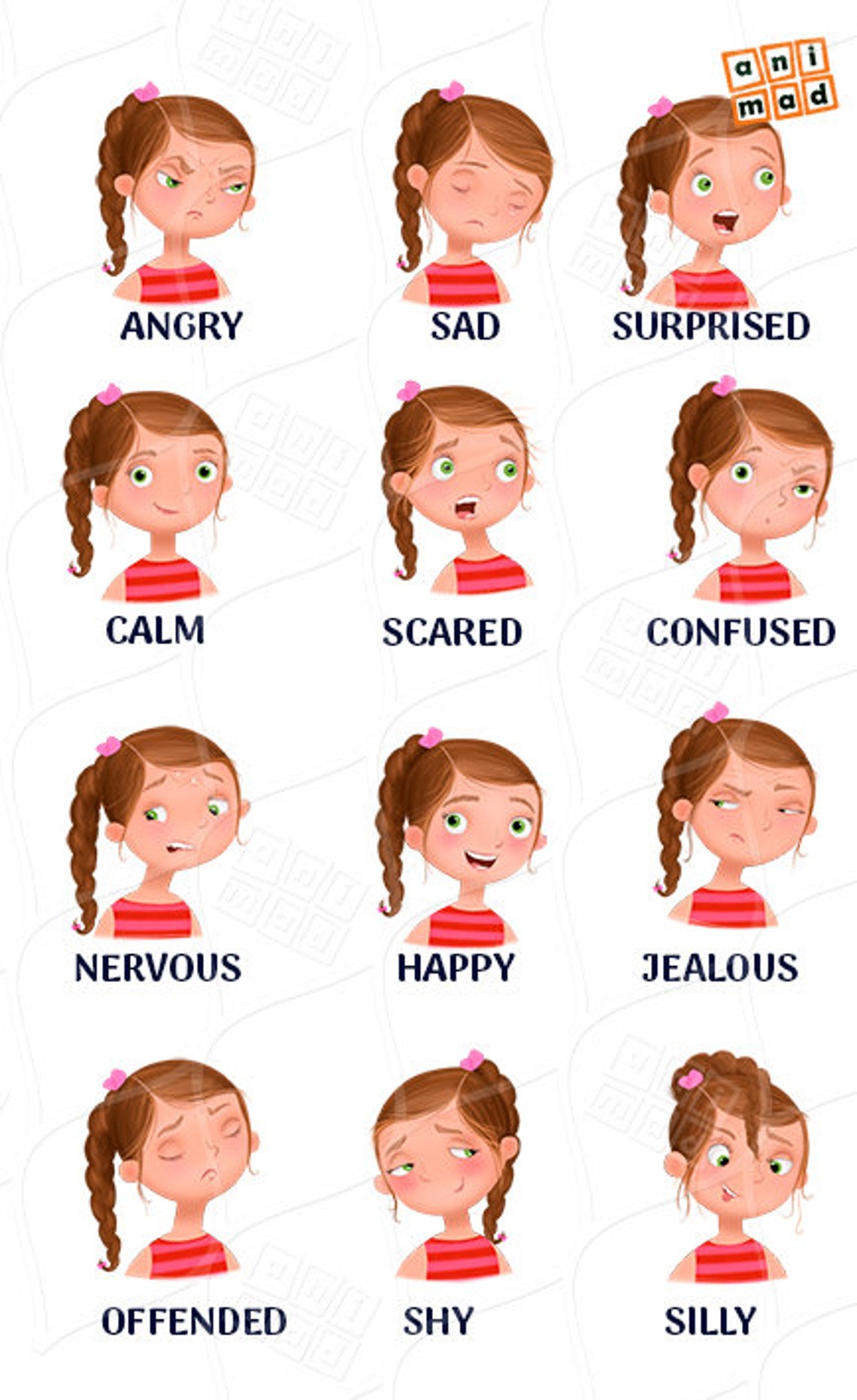Girl Emotions clip art girl feelings clip art kids | Etsy
