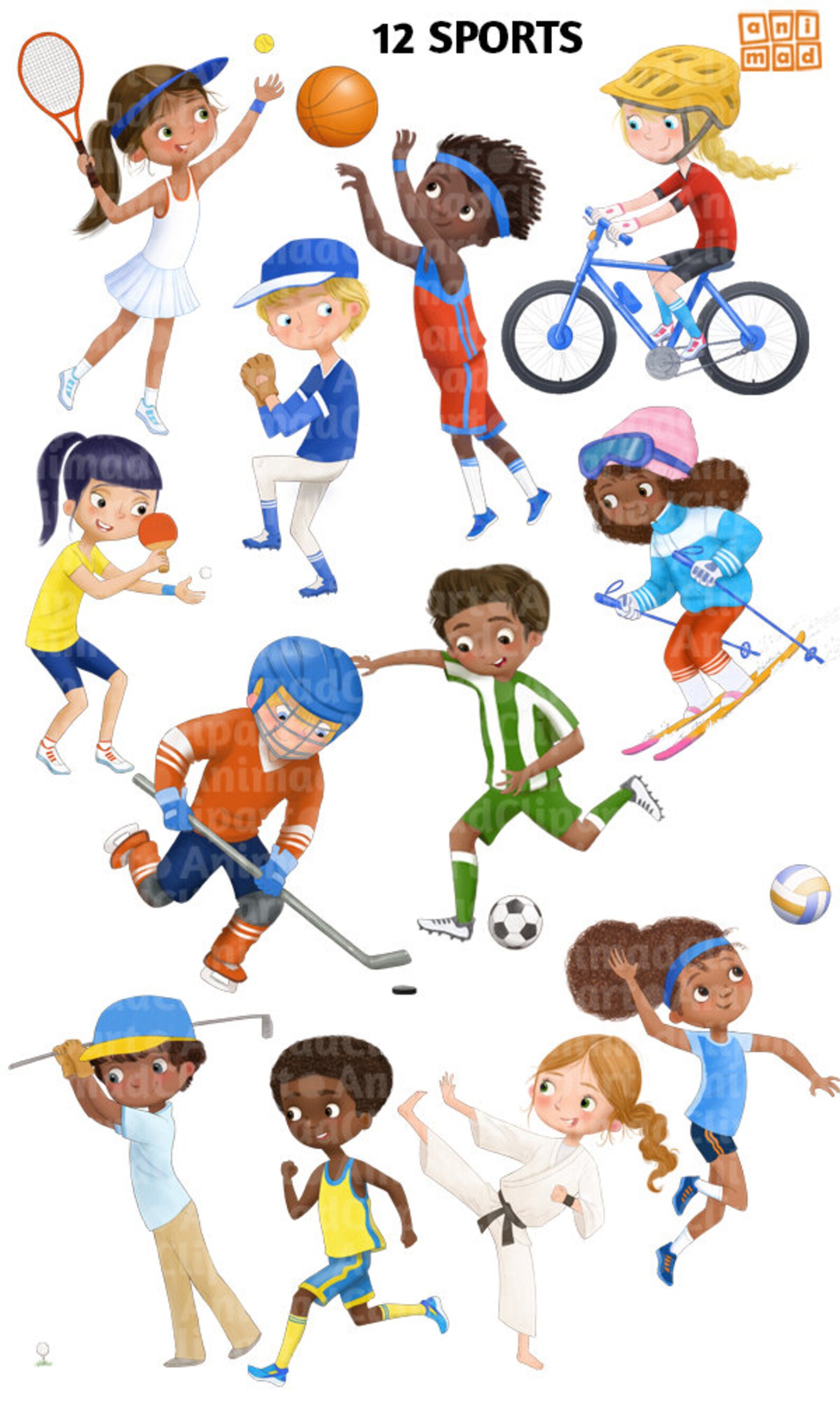 SPORTS Clip Art for Kids, Diversity, Gymnastics Clipart, Kids Clipart ...