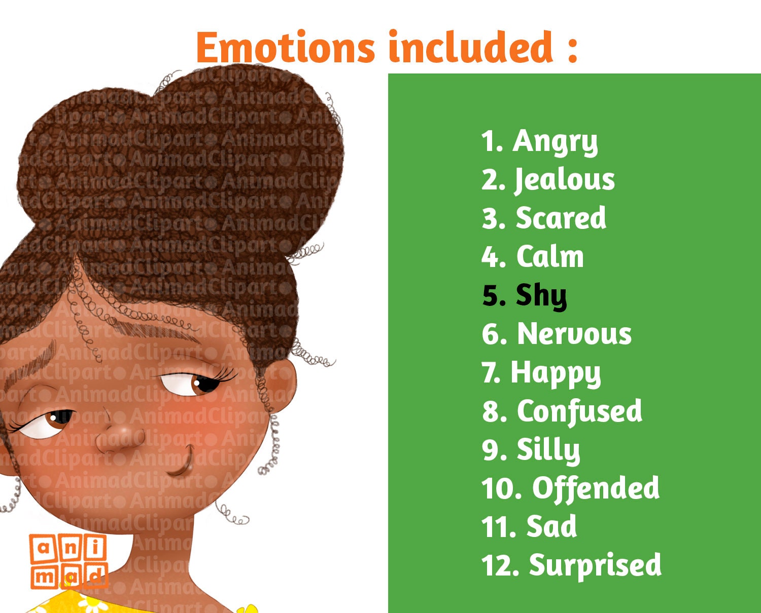 GIRL EMOTIONS Kids Clip Art, Feelings Clipart, Afro American Girl ...