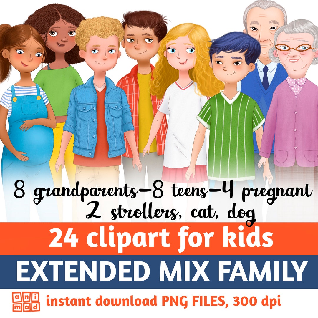 FAMILY CLIP ART for Kids, Diversity, Teens Clipart, Grandparents ...