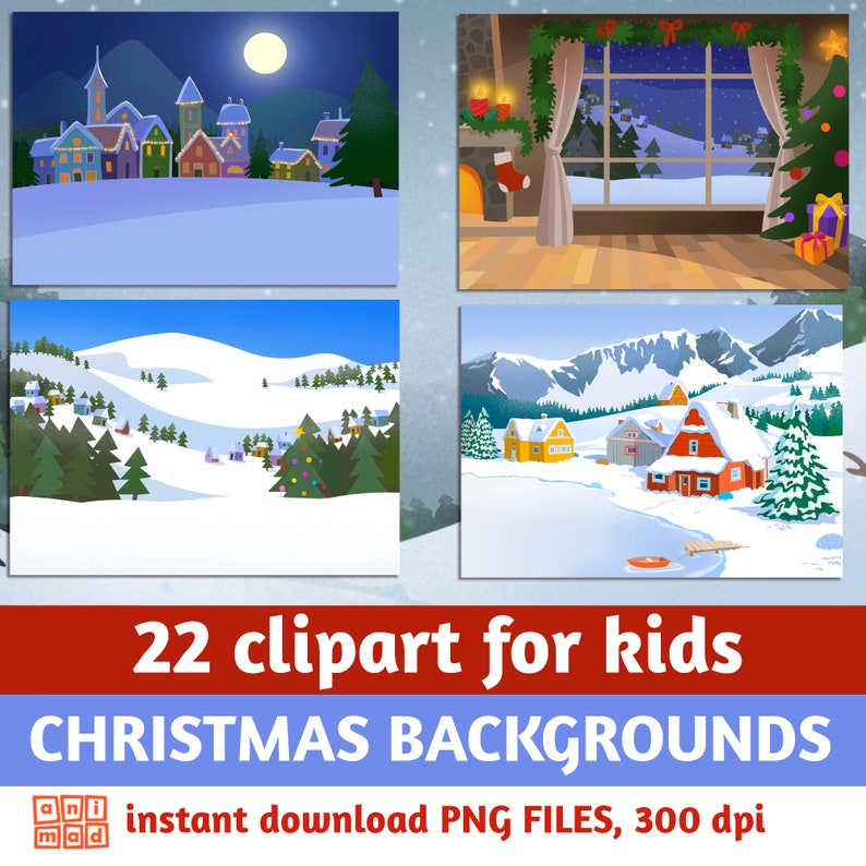 CHRISTMAS BACKGROUNDS for Kids, Xmas Templates, Winter Landscapes ...
