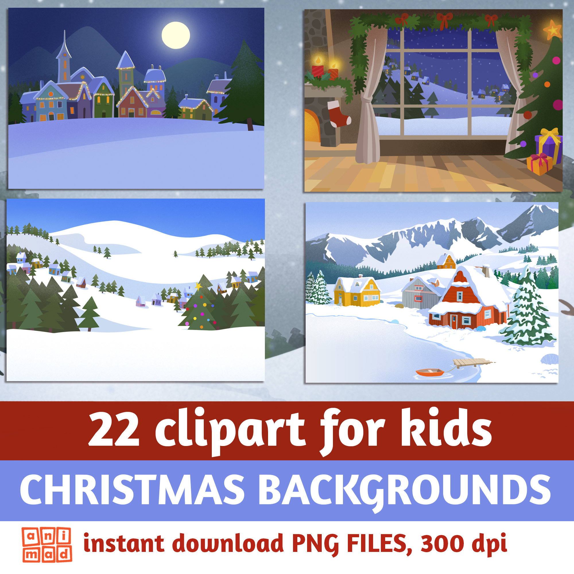 CHRISTMAS BACKGROUNDS for Kids, Xmas Templates, Winter Landscapes ...