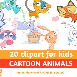 CARTOON ANIMALS Clip Art for Kids, Funny Animals Clipart, Cute Animals ...