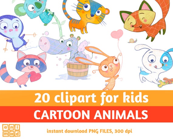 CARTOON ANIMALS Clip Art for Kids Funny Animals Clipart Cute - Etsy