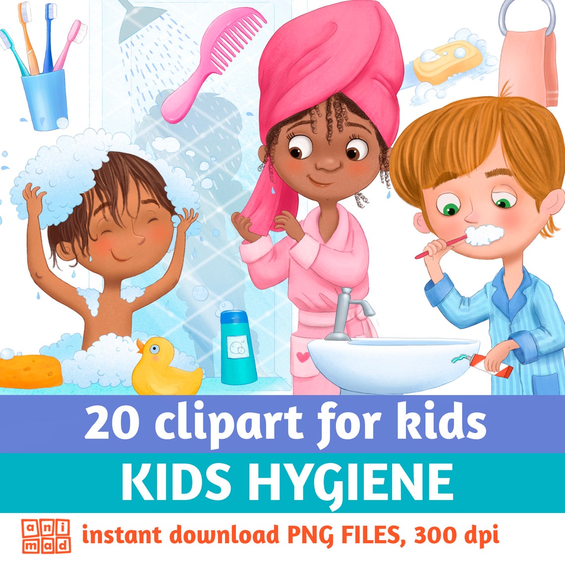 HYGIENE Clip Art for Kids, Kids Clipart, Diversity, Kids Daily Routine ...