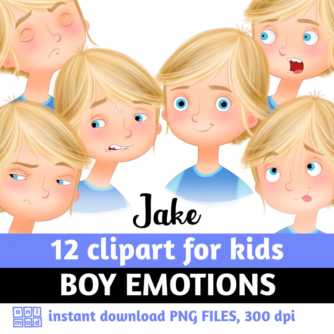 BOY EMOTIONS Clip Art for Kids, Feelings Clipart, Caucasian Boy ...