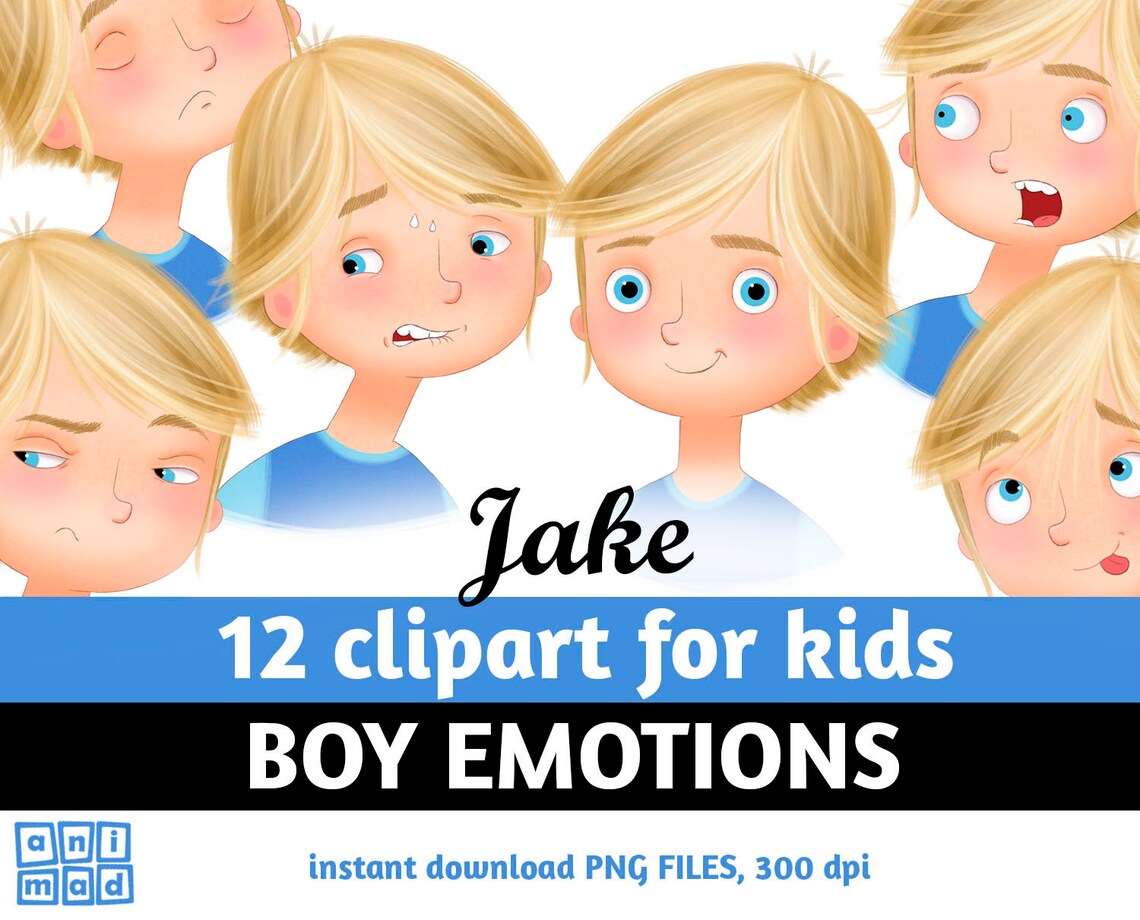 BOY EMOTIONS Clip Art for Kids Feelings Clipart Caucasian - Etsy