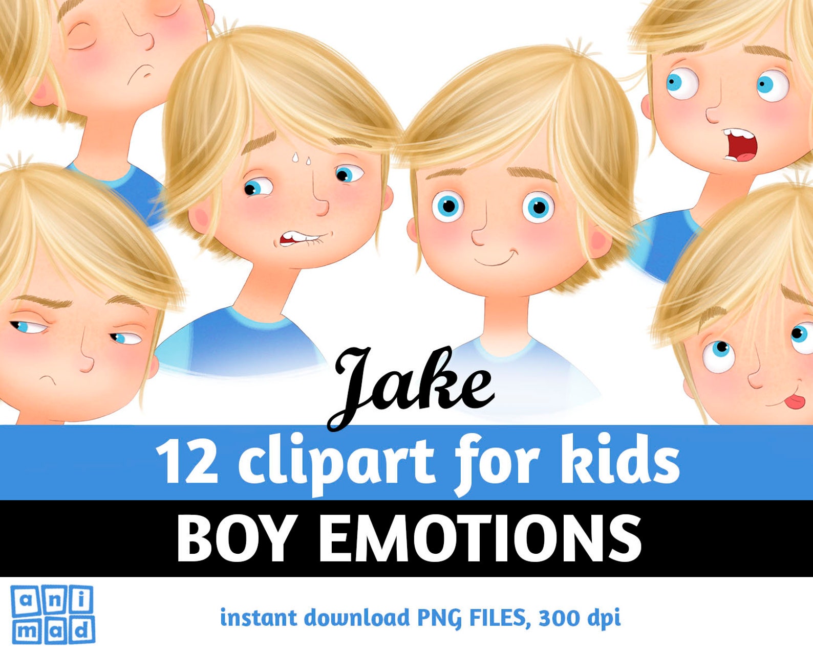 BOY EMOTIONS Clip Art for Kids Feelings Clipart Caucasian - Etsy