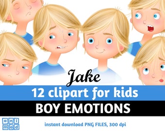 Watercolor Emotions Clipart Feelings Clip Art Boy Faces - Etsy