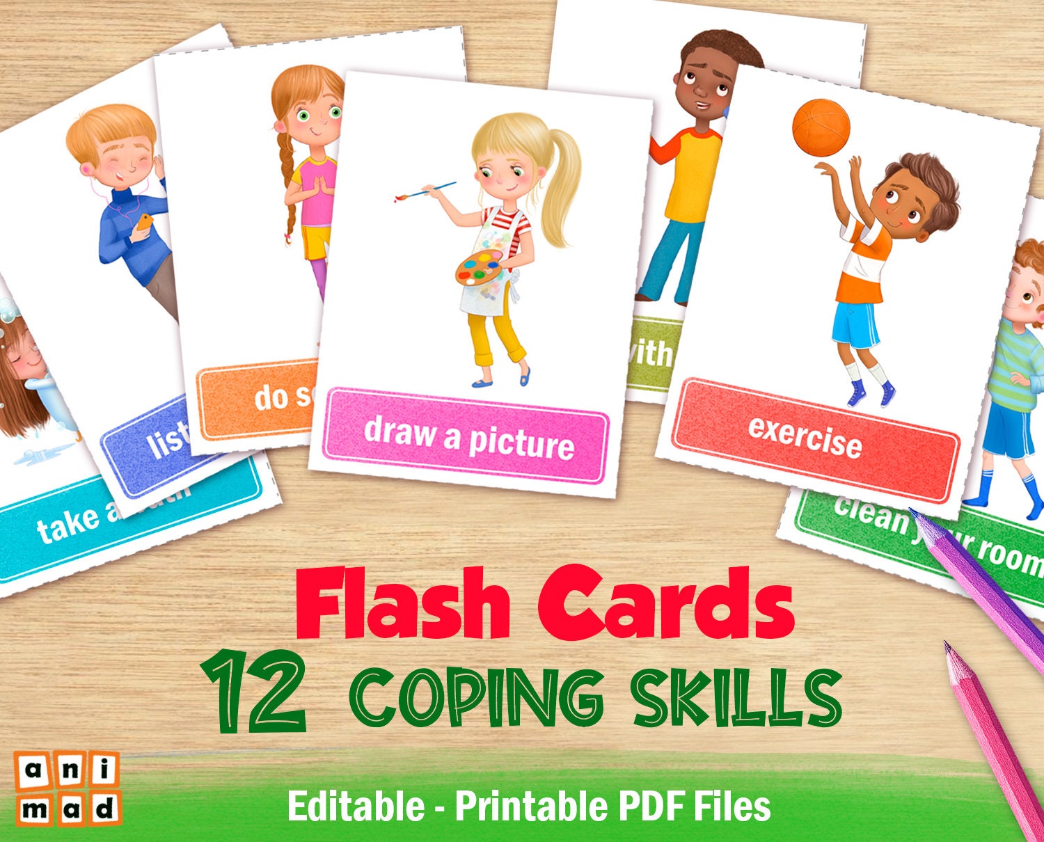 Printable coping skills flashcards for kids editable pdf | Etsy