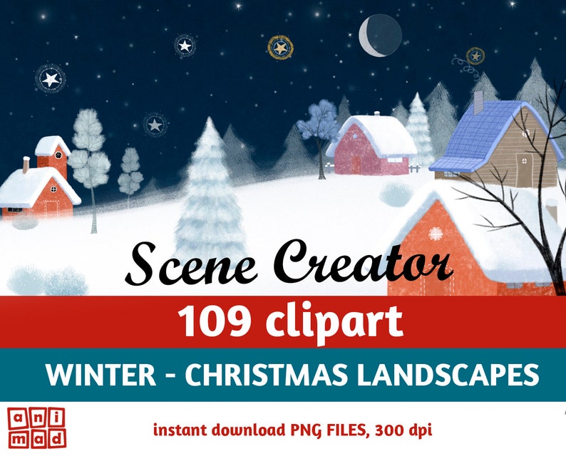 CHRISTMAS and Winter Landscapes Clip Art, Winter SCENE CREATOR ...