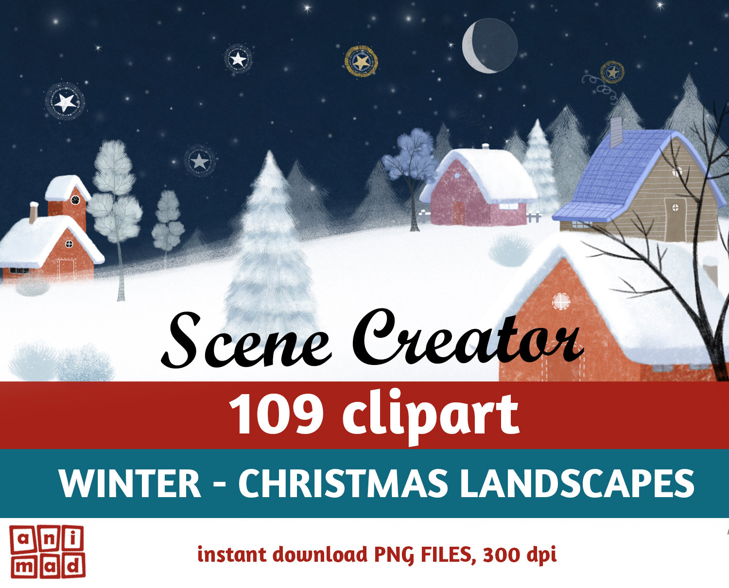 CHRISTMAS and Winter Landscapes Clip Art, Winter SCENE CREATOR ...