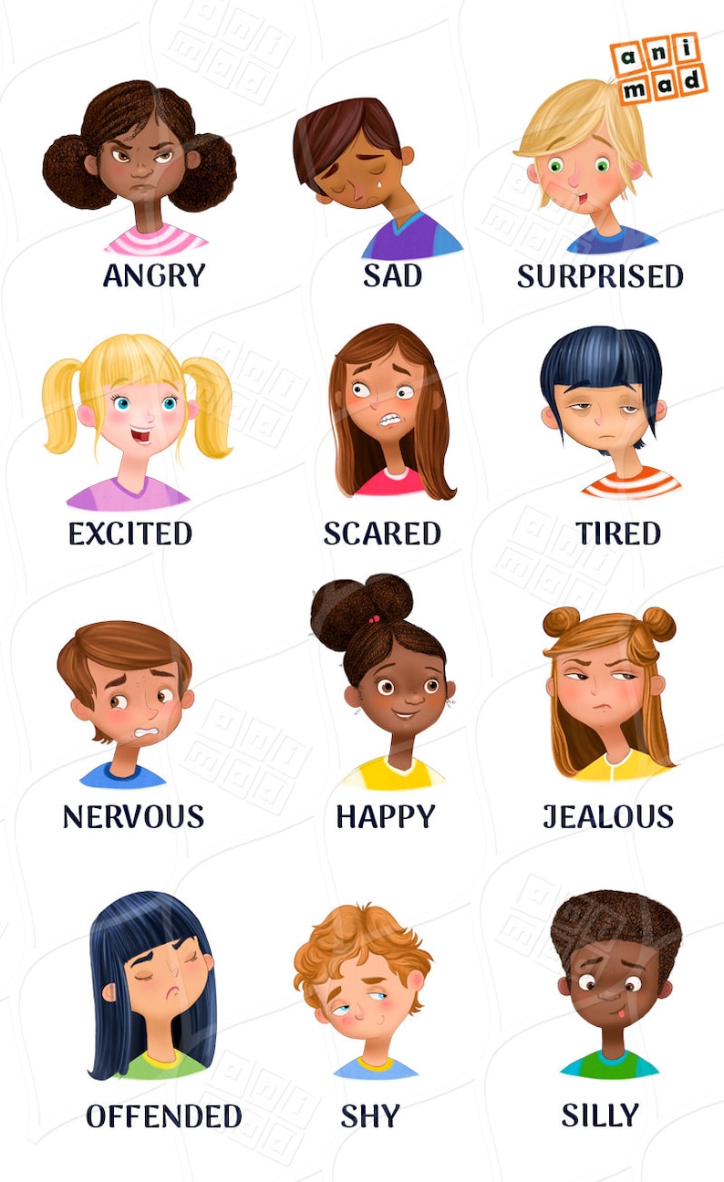 Kids Emotions clip art Instant download Educational clipart | Etsy