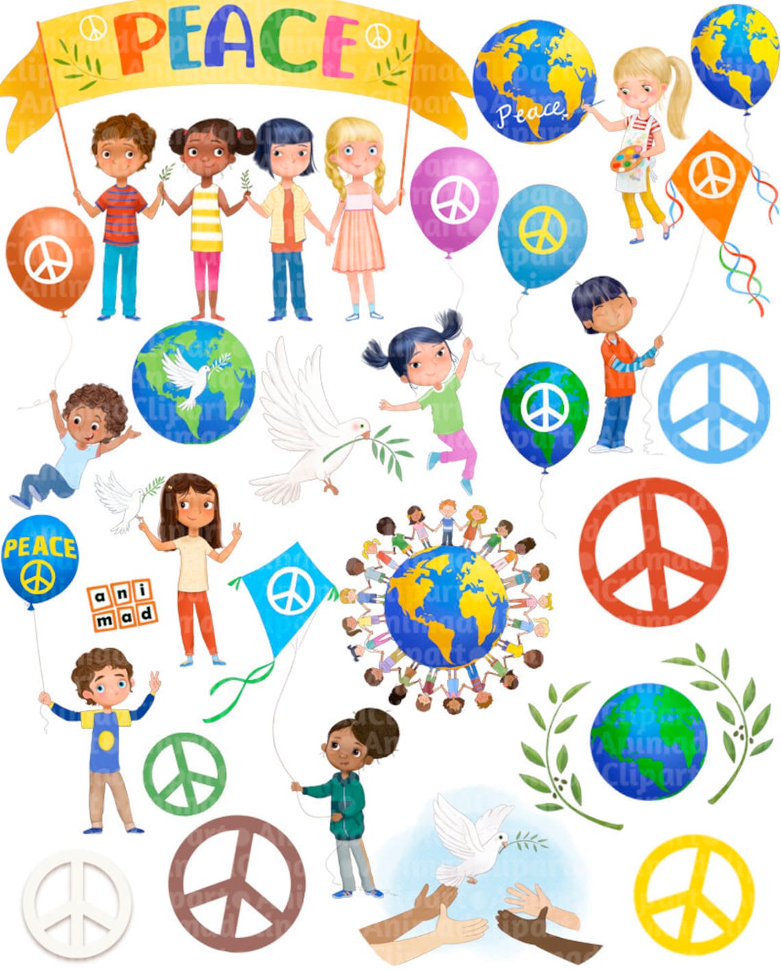 PEACE Clip Art for Kids, Diversity, Peace Symbol Clipart, Dove of Peace ...