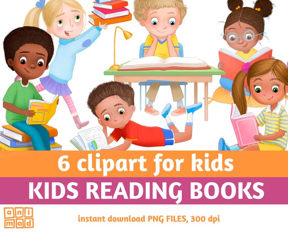 Diverse Children Reading Clip Art