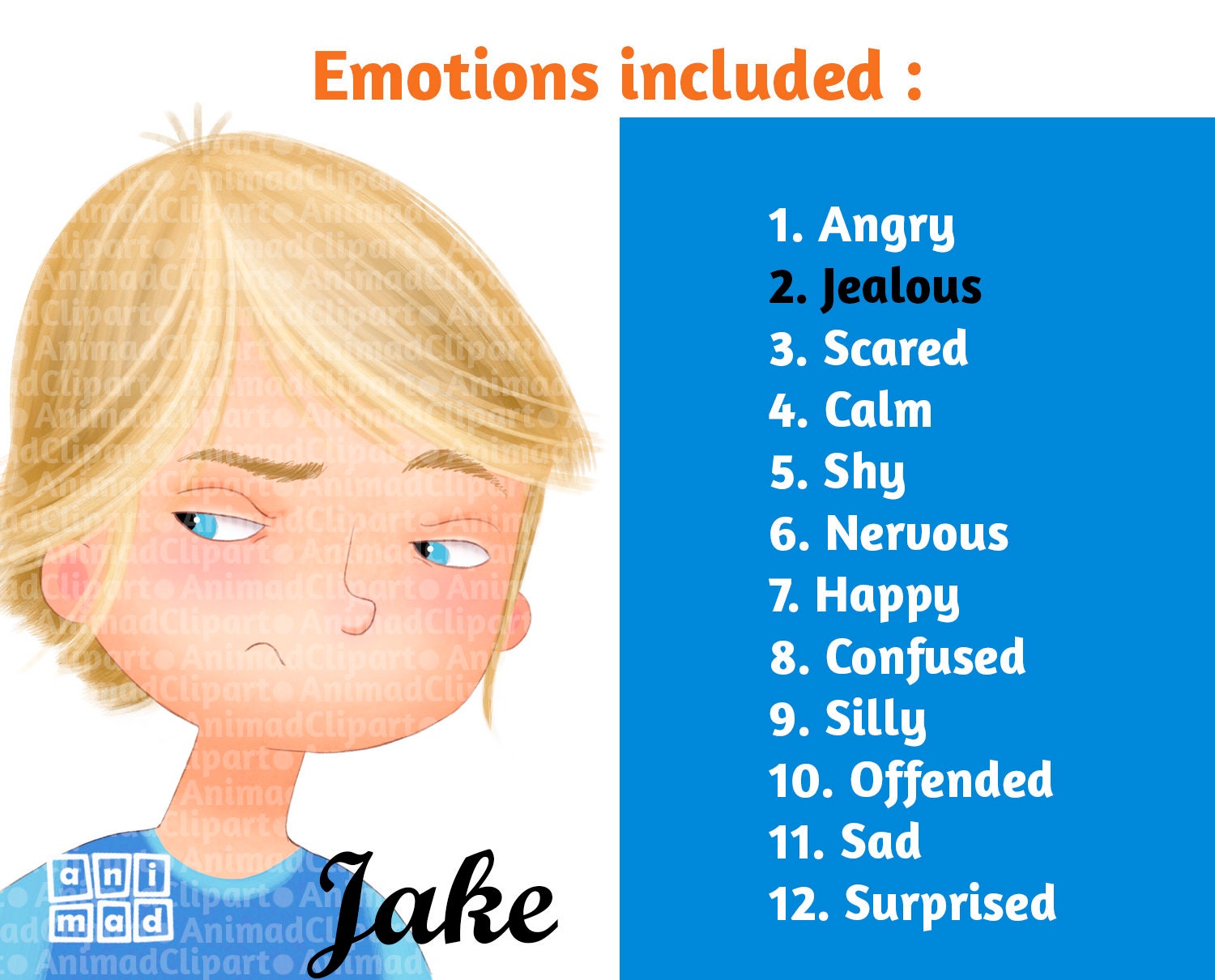 BOY EMOTIONS Clip Art for Kids, Feelings Clipart, Caucasian Boy ...