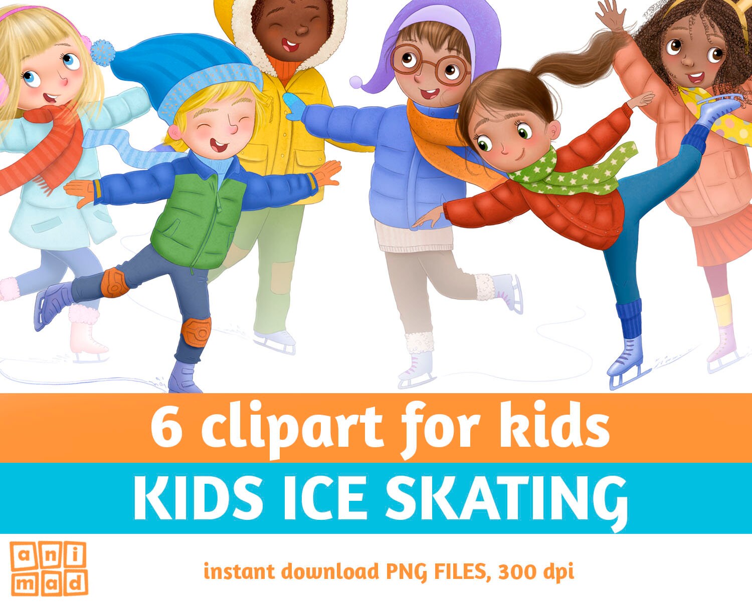 ICE SKATING KIDS Clip Art Diversity Clipart for Kids Boy | Etsy