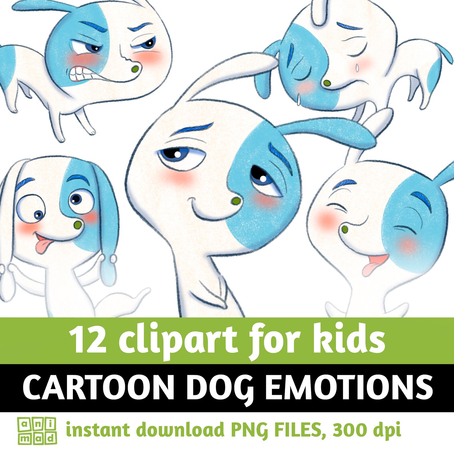 EMOTIONS Clip Art for Kids, Feelings Clipart, CARTOON DOG, Face ...