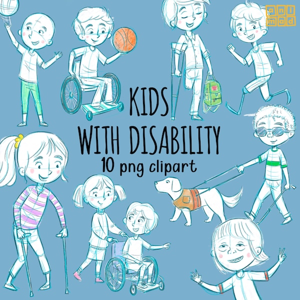 Kids With Disability Clipart - Etsy