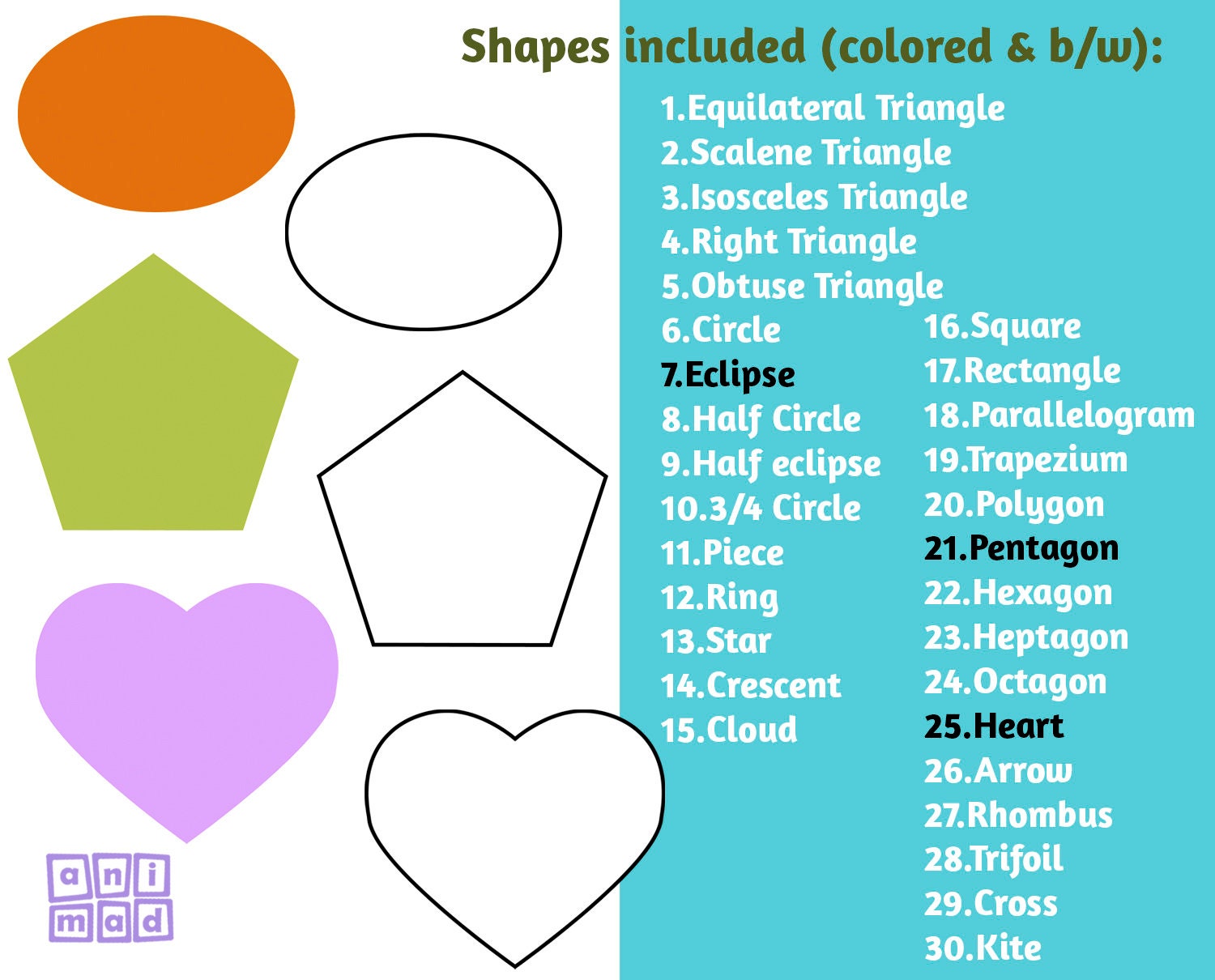 2D GEOMETRICAL SHAPES Clip Art for Kids, Square, Circle, Triangle ...