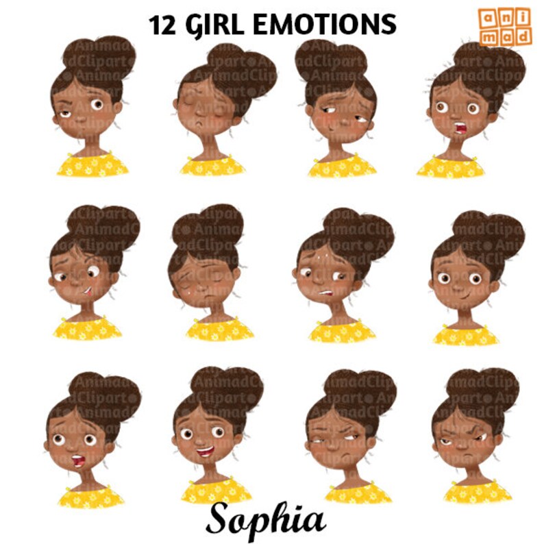 GIRL EMOTIONS Kids Clip Art, Feelings Clipart, Afro American Girl ...