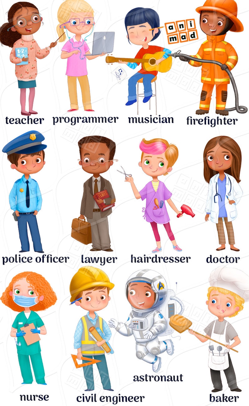 Kids Professions clip art jobs clipart kids occupation | Etsy