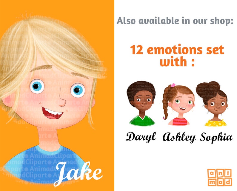 BOY EMOTIONS Clip Art for Kids, Feelings Clipart, Caucasian Boy ...