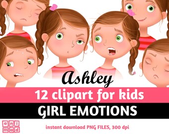 Watercolor Emotions Clipart Feelings Clip Art Girl Faces - Etsy