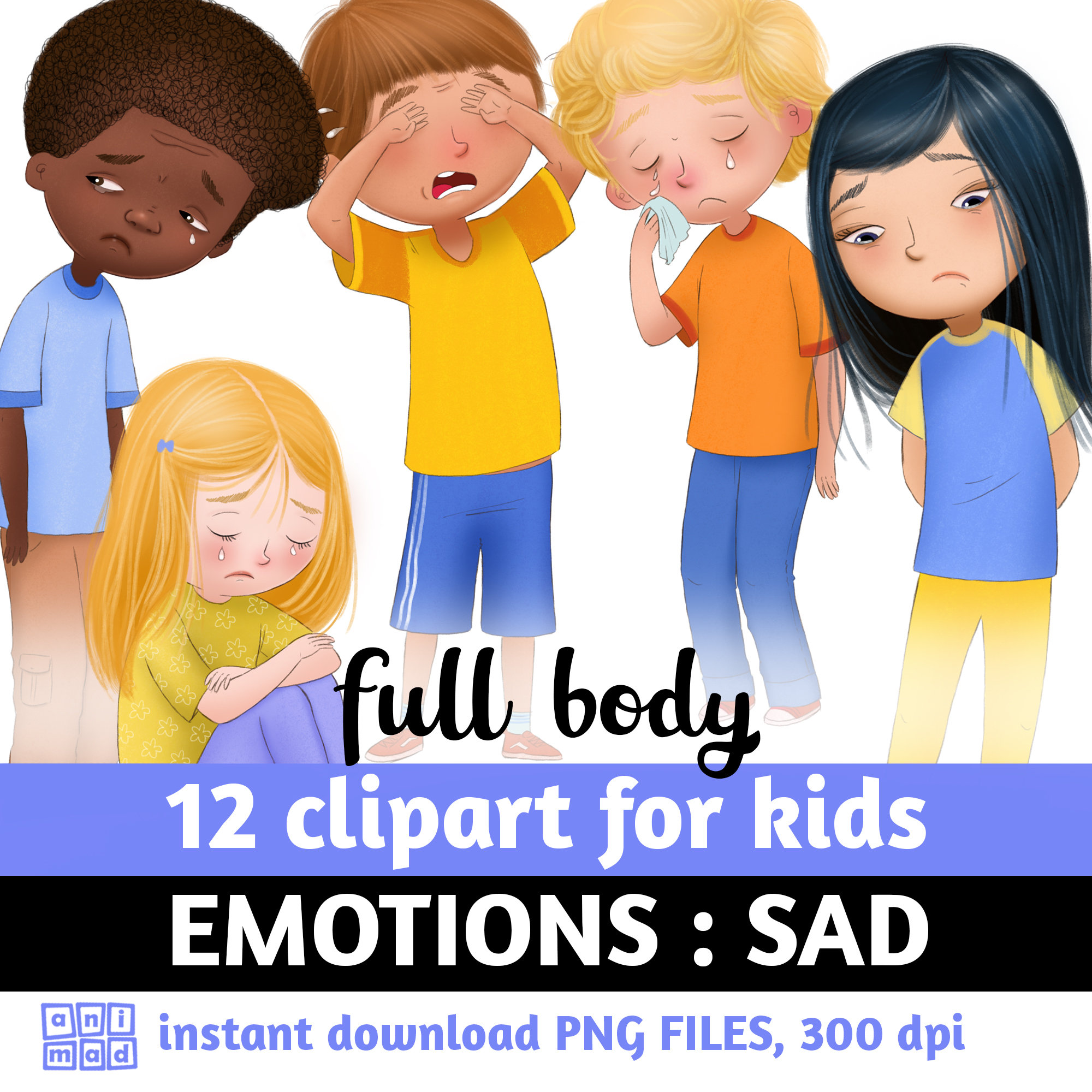 SAD, EMOTIONS Clip Art for Kids, Feelings Clipart, Body Language, Face ...