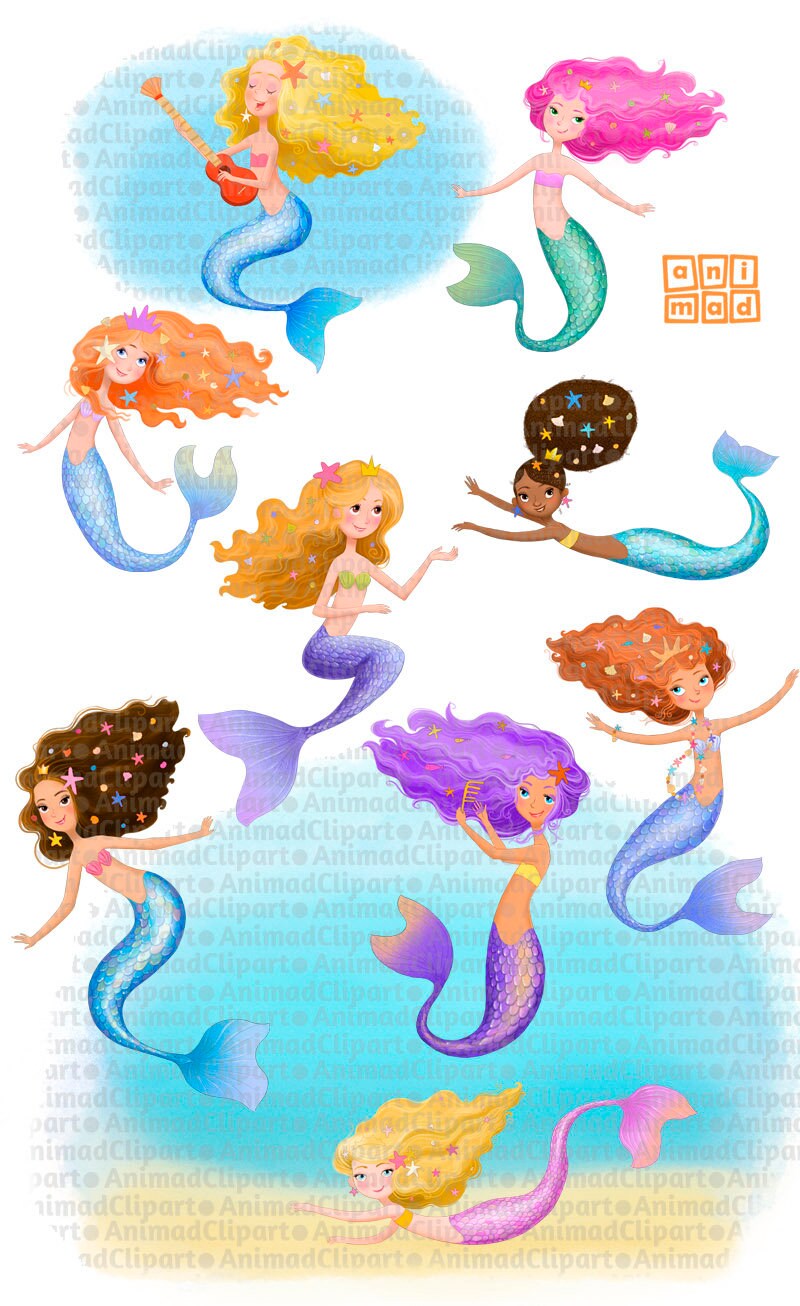 MERMAIDS Clip Art for Kids, SCENE CREATOR, Diversity, Sea Elements ...