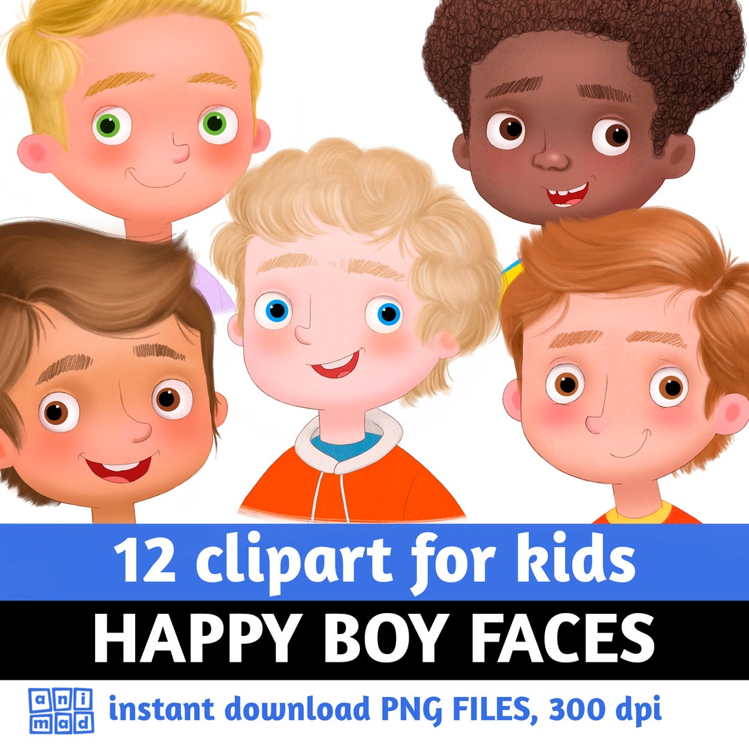 HAPPY Boys Clip Art for Kids, Boys Faces, Diversity, Feelings Clipart ...