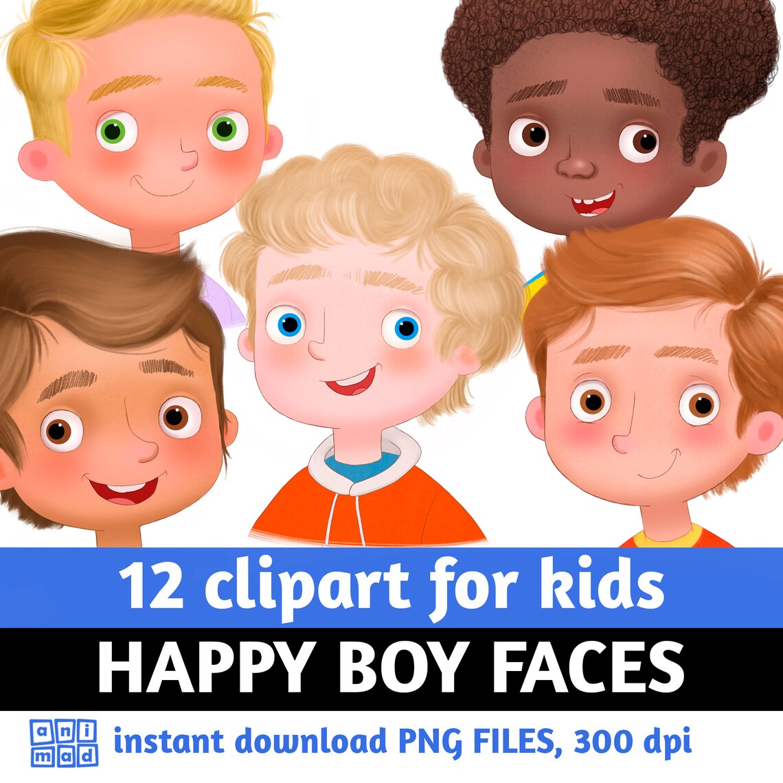 HAPPY Boys Clip Art for Kids, Boys Faces, Diversity, Feelings Clipart ...