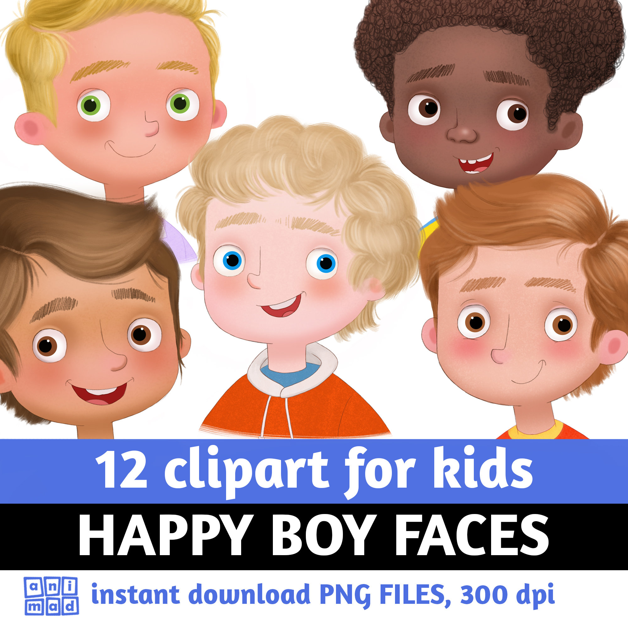 HAPPY Boys Clip Art for Kids, Boys Faces, Diversity, Feelings Clipart ...