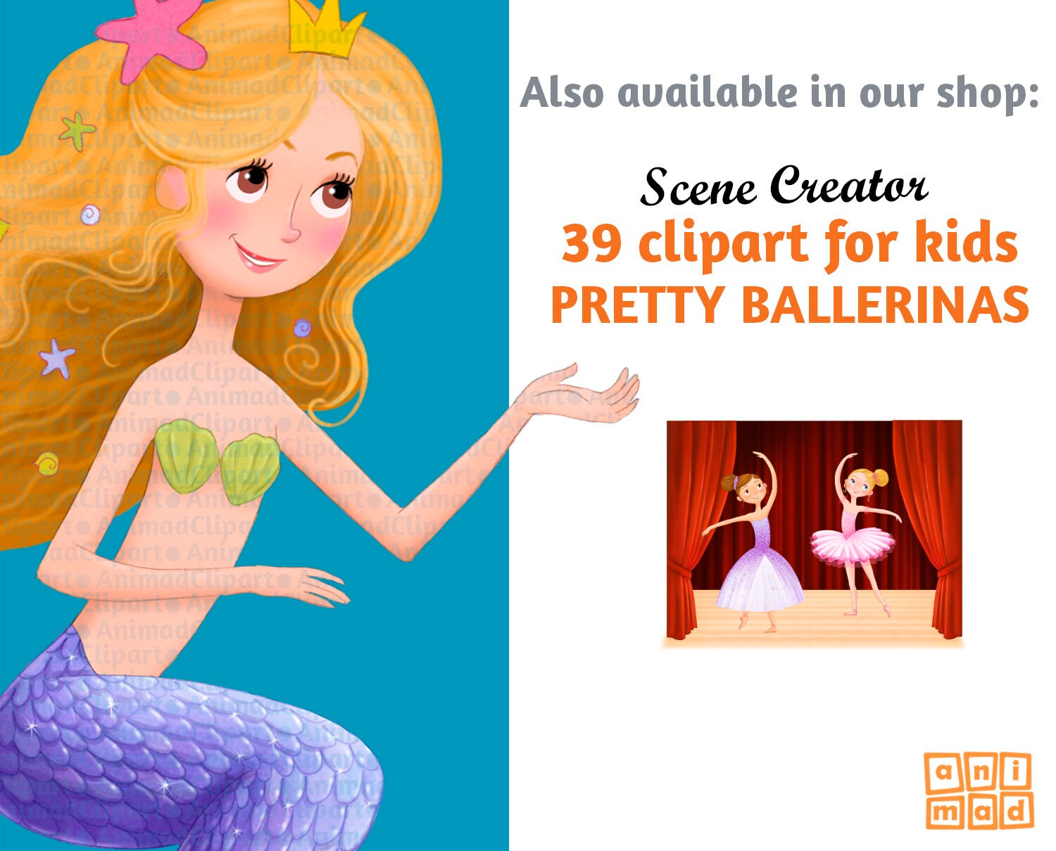 MERMAIDS Clip Art for Kids, SCENE CREATOR, Diversity, Sea Elements ...
