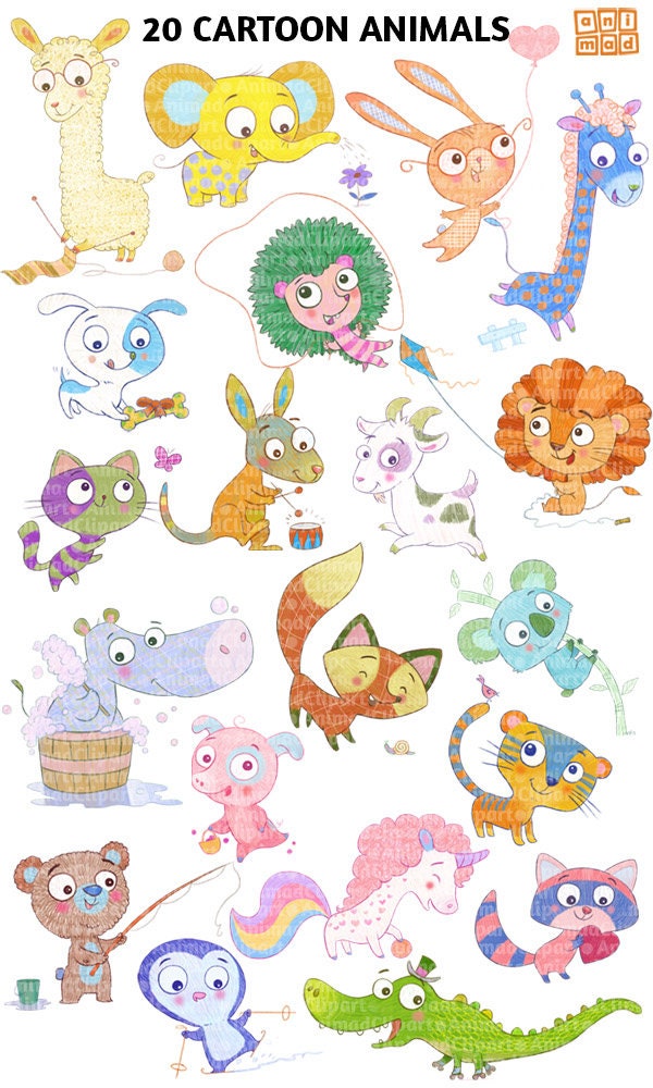 CARTOON ANIMALS Clip Art for Kids, Funny Animals Clipart, Cute Animals ...