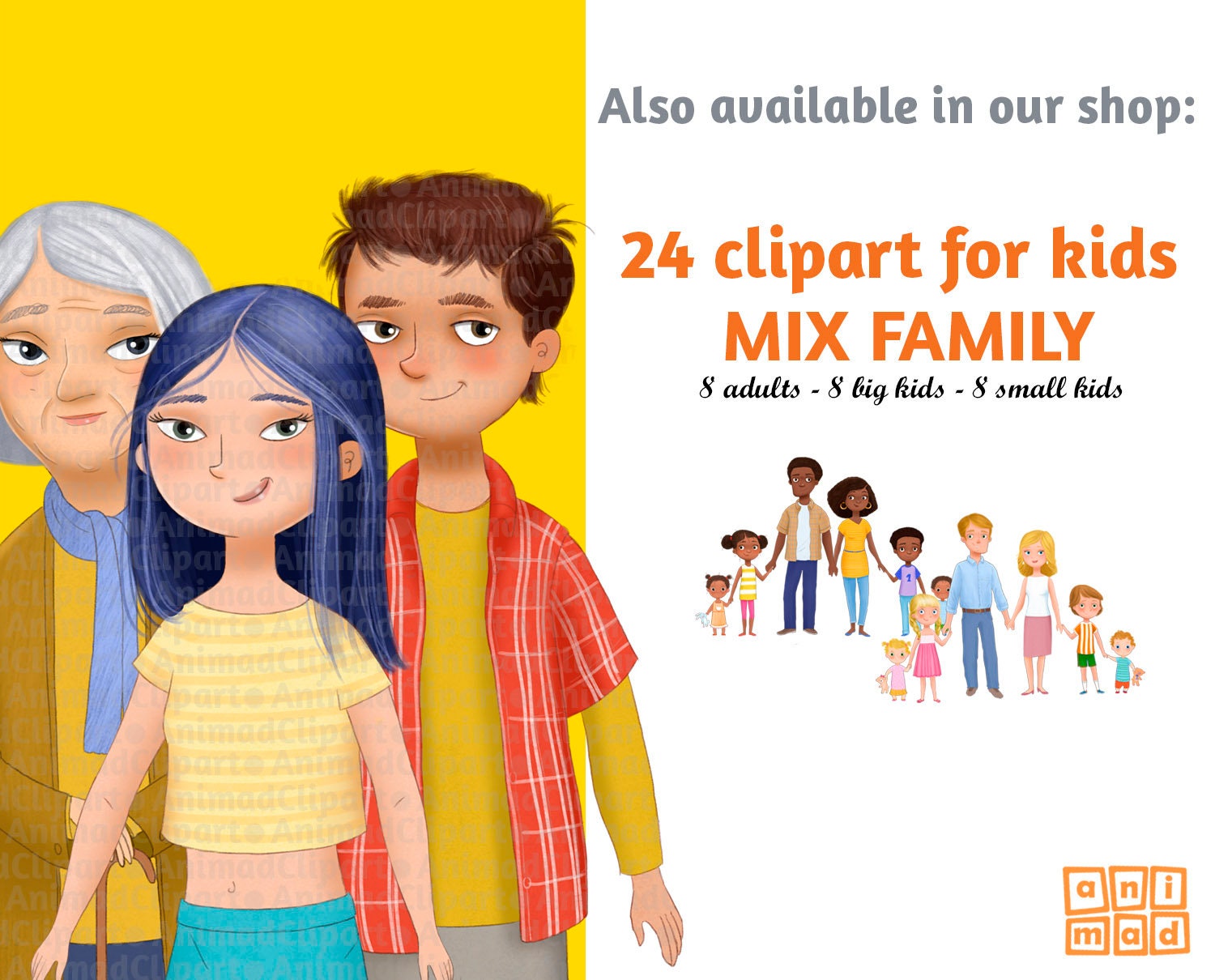 FAMILY CLIP ART for Kids, Diversity, Teens Clipart, Grandparents ...