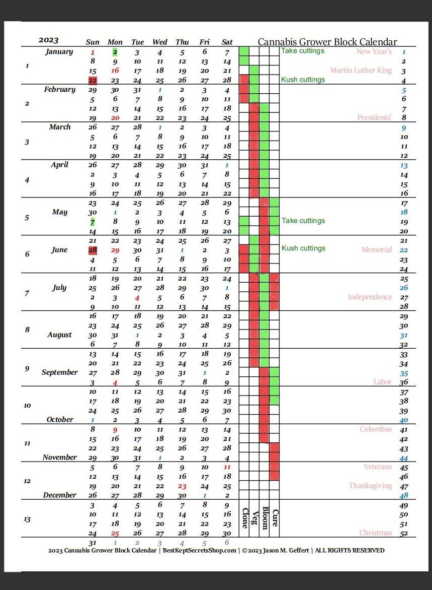 2024 Cannabis Grower Block Calendar Plan Growth Thrive - Etsy