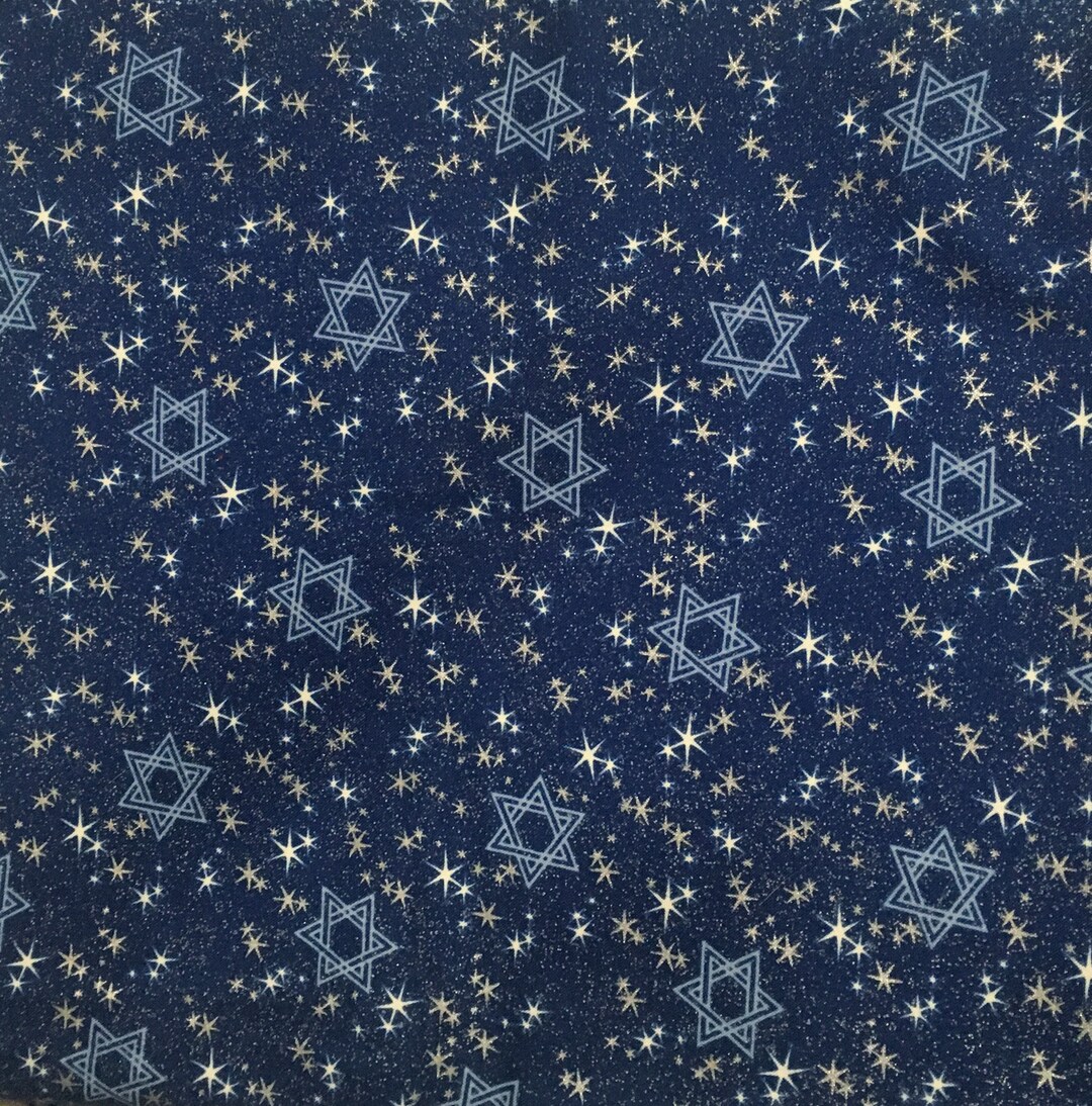 Blue Star of David's Sold by the HALF YARD White Asterisk's Silver ...